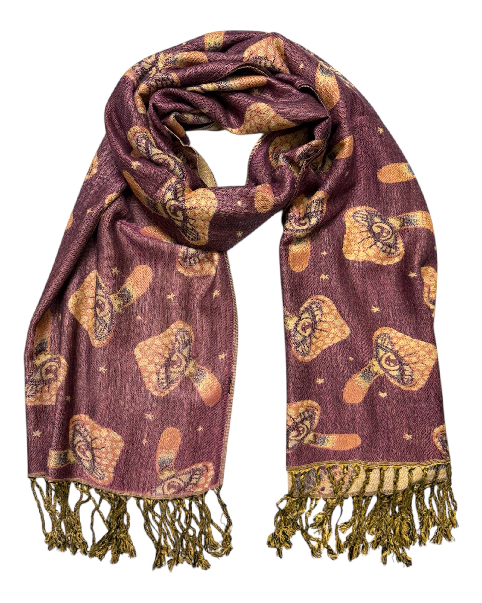 Purple & Tan Reversible Mushroom Rave Pashmina | Rave Scarf