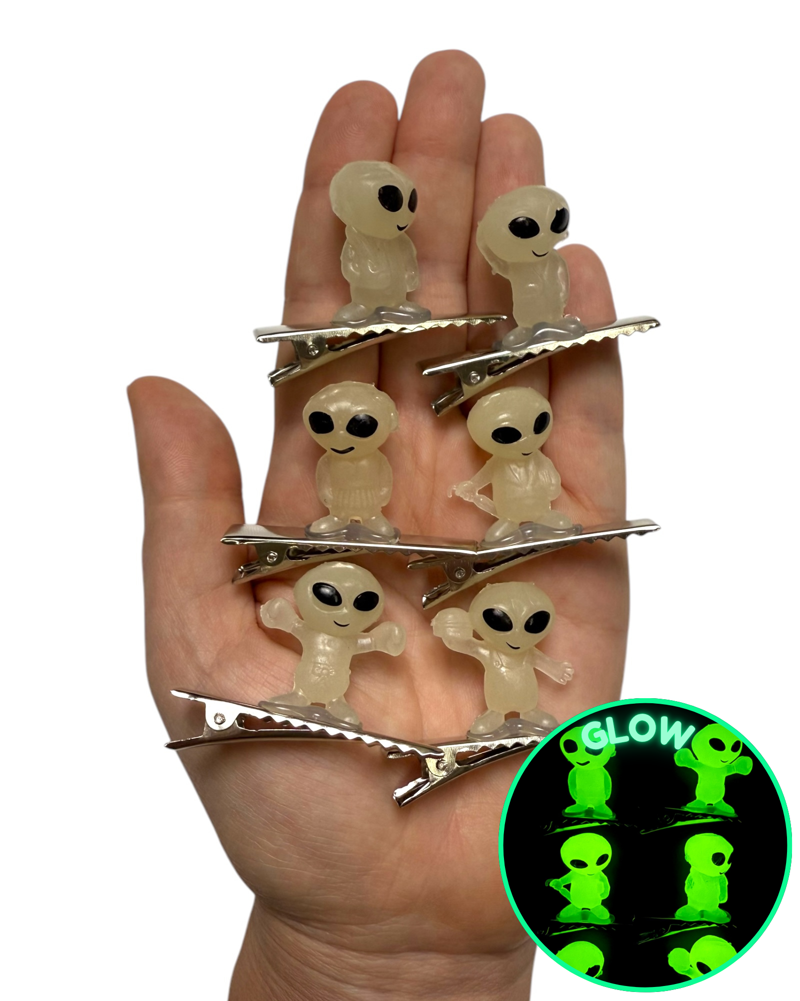 Glow In The Dark Alien Clips 6-PC Set | Rave Trinkets | EDC Sprouts