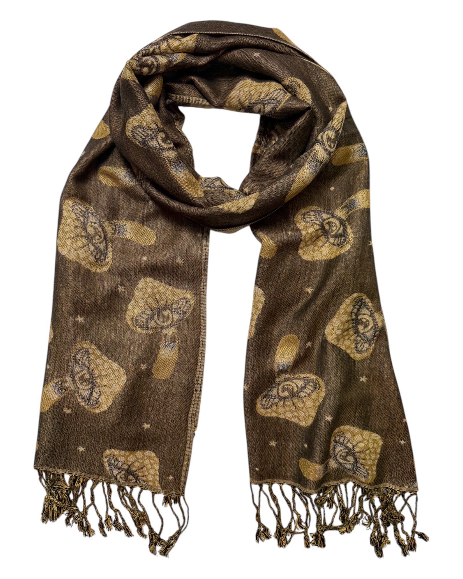 Brown & Tan Reversible Mushroom Rave Pashmina | Rave Scarf