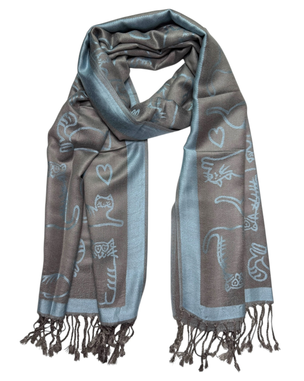 Light Blue & Gray Reversible Cat Rave Pashmina | Festival Pashmina