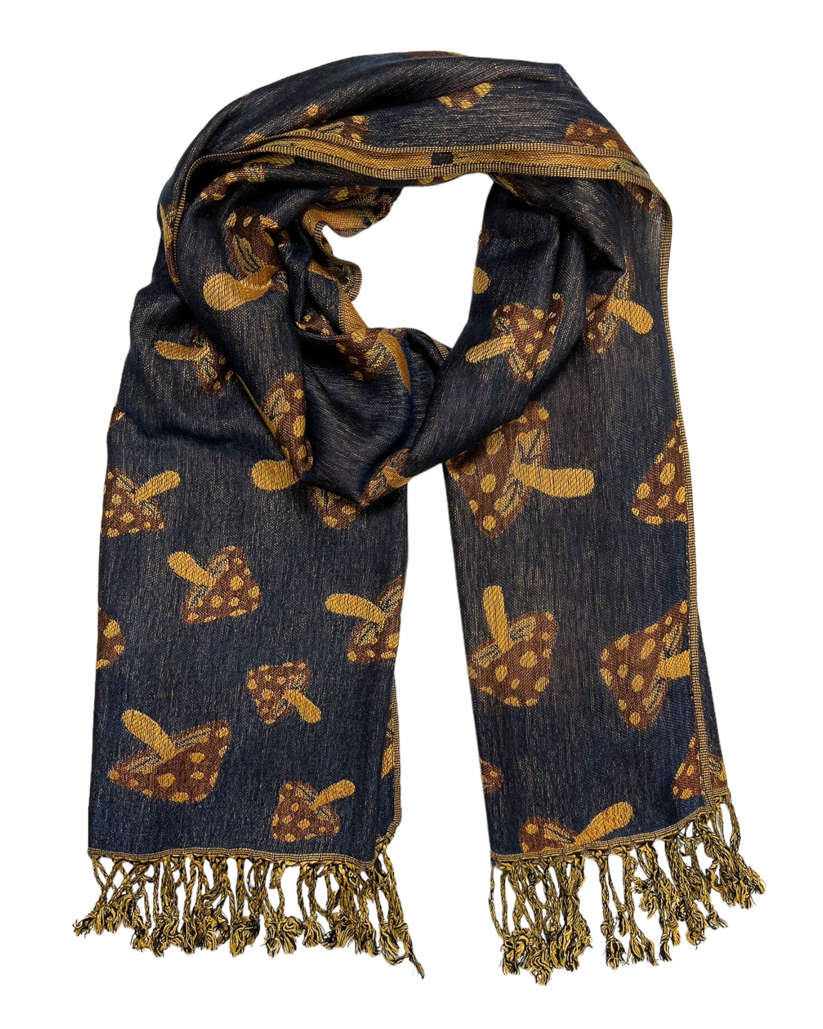 Navy & Brown Reversible Mushroom Rave Pashmina | Festival Pashmina