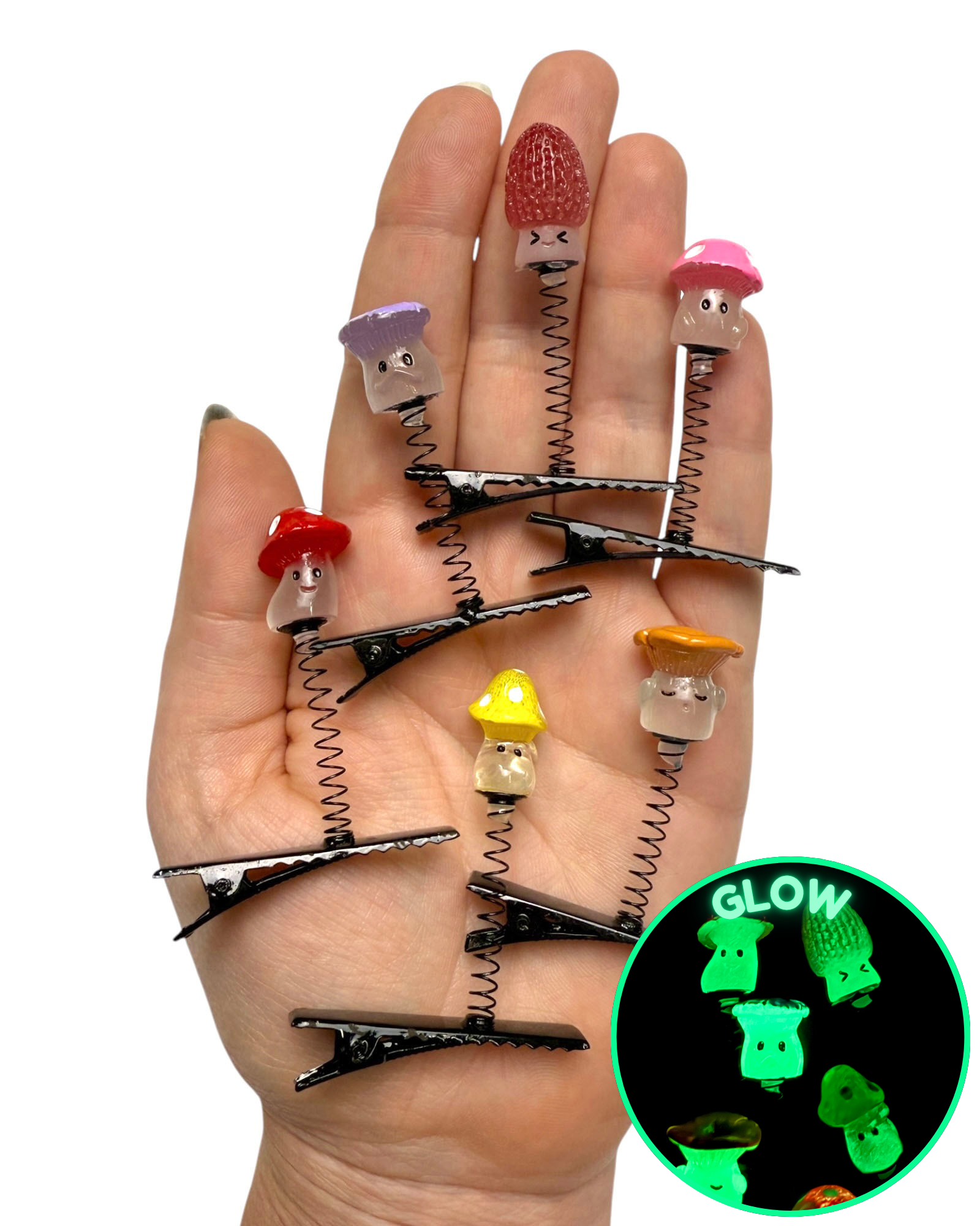 Happy Shrooms Glow in the Dark Sprout Clips | Rave Trinkets | Gifts