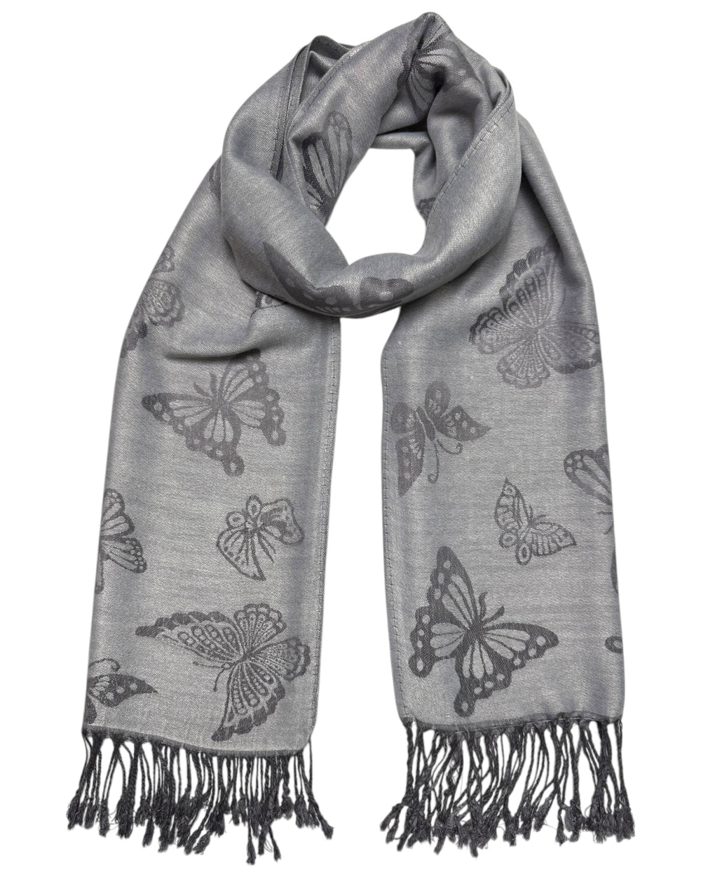 Silver & Gray Reversible Butterfly Rave Pashmina | Festival Scarf