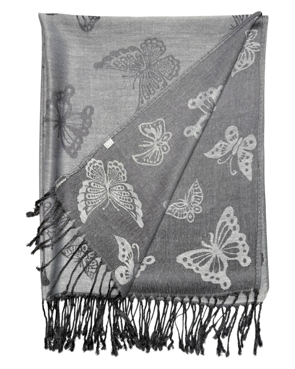 Silver & Gray Reversible Butterfly Rave Pashmina | Festival Scarf