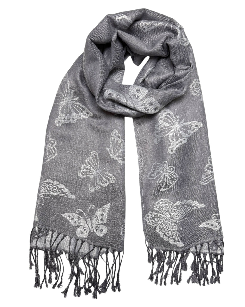 Silver & Gray Reversible Butterfly Rave Pashmina | Festival Scarf