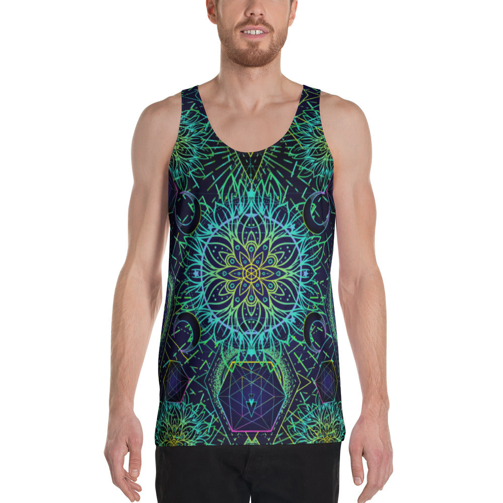 Tranquility Soft Stretch Tank | Luxe Rave Tank with Neon Mandalas
