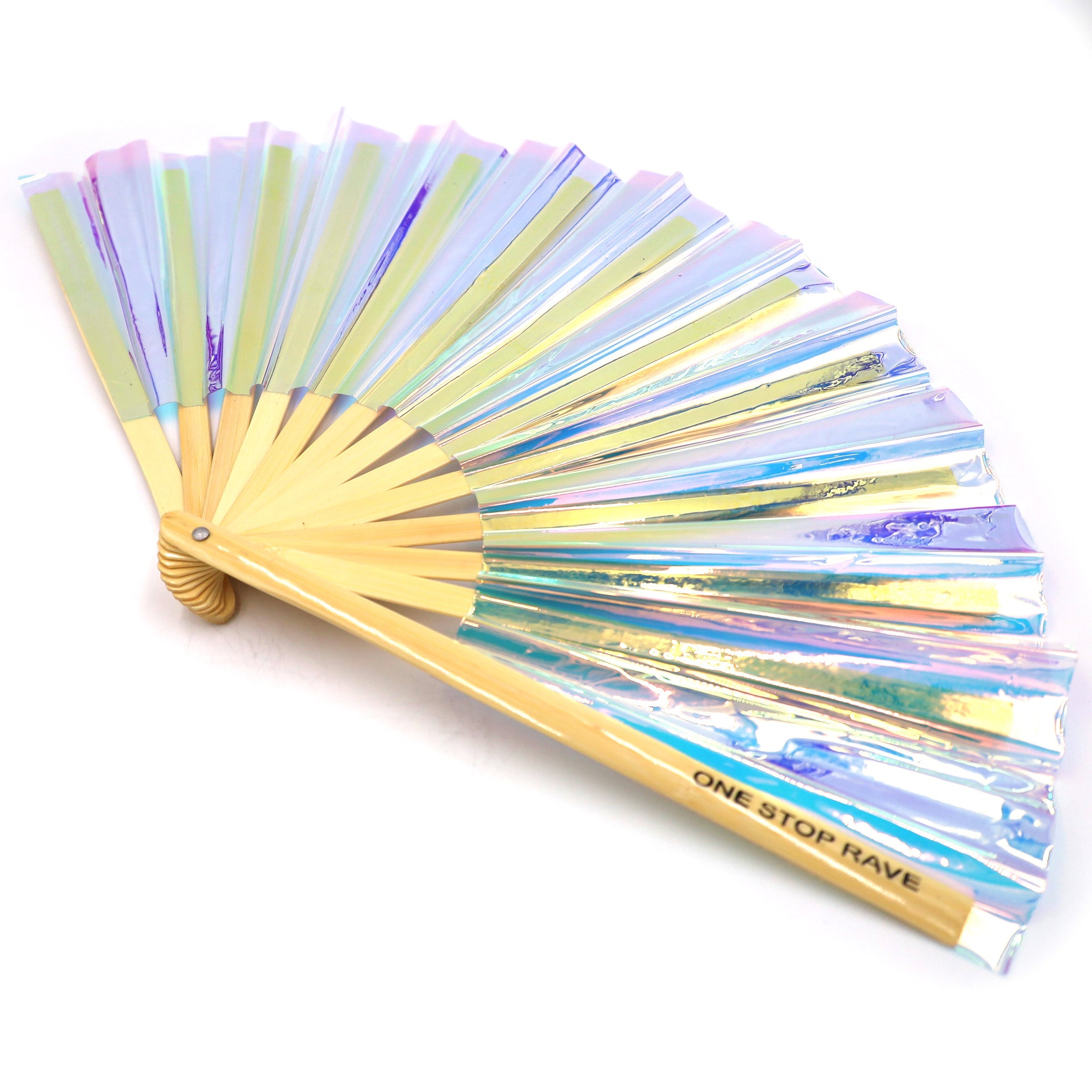 Iridescent Vinyl Hand Fan | Holographic Hand Fan | Festival Hand Fan