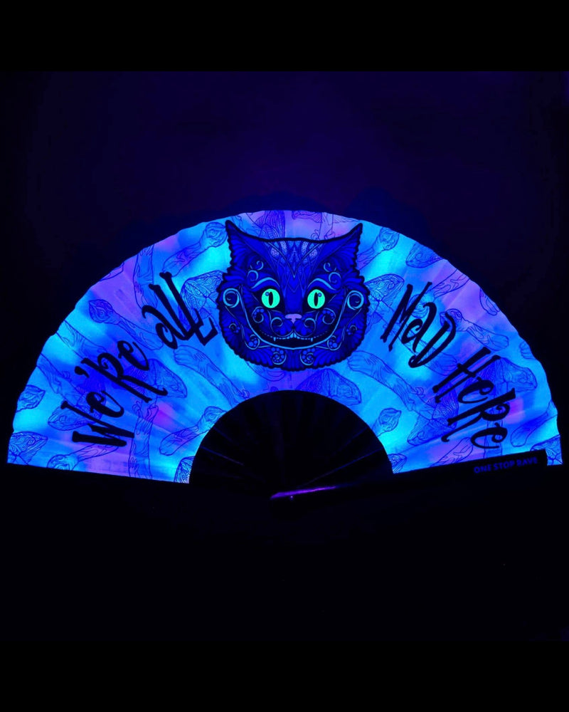 Mad Catter Hand Fan - Blacklight Reactive Cheshire Cat Rave Accessory